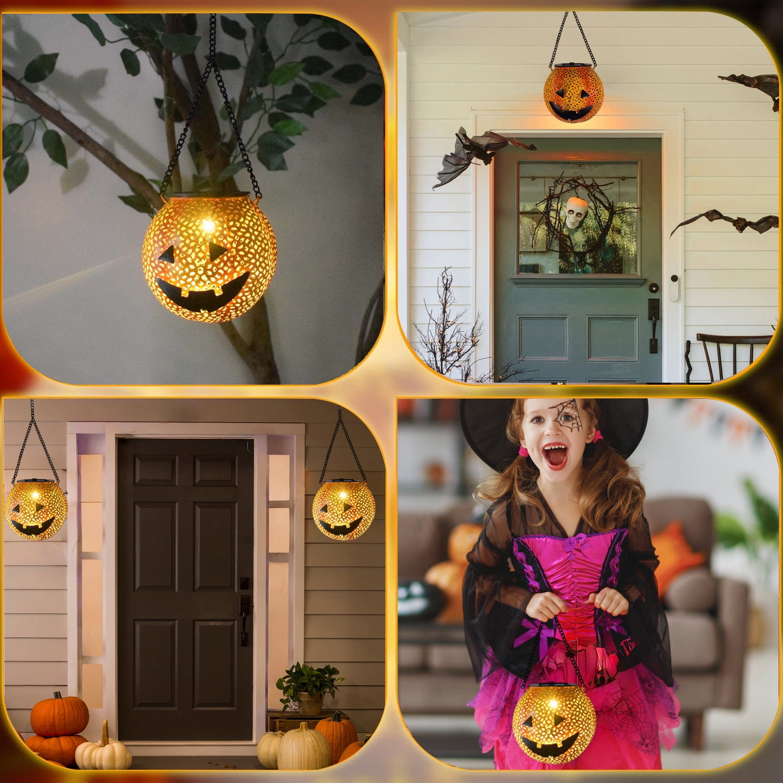 DeskAKBK Solar Powered Pumpkin Lantern Hanging Outdoor Halloween Decor ...