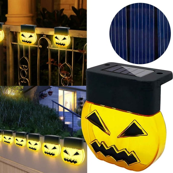 DeskAKBK Solar Pumpkin Lights Set of 4 Halloween Garden Decor LED Auto ...
