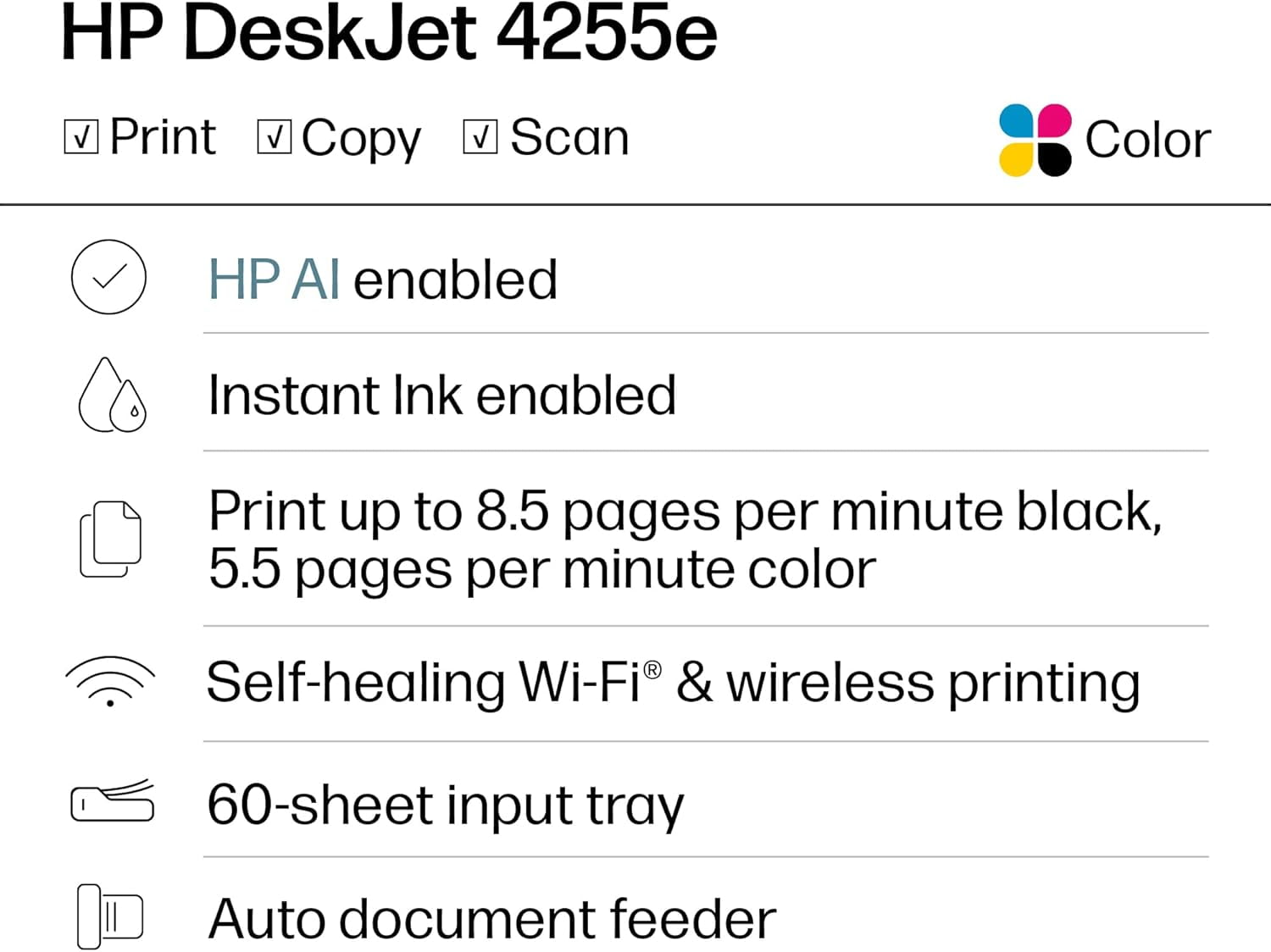 DeskJet 4255e Wireless All-in-One Color Inkjet Printer, Scanner, Copier ...
