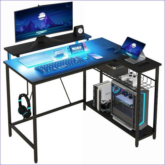 Desks, 42” L Shaped Gaming Desk with LED Lights, Power Outlets, USB ...