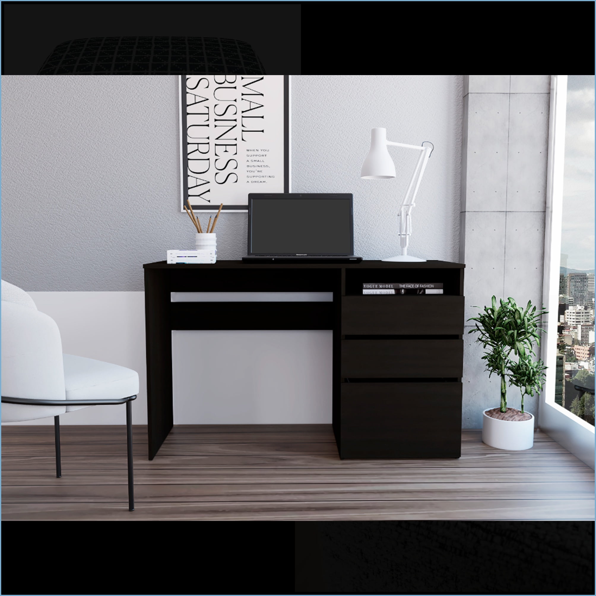 Desks, 47.4” Wide Computer Desk with 3 Drawers & Shelf, Cubby Space ...