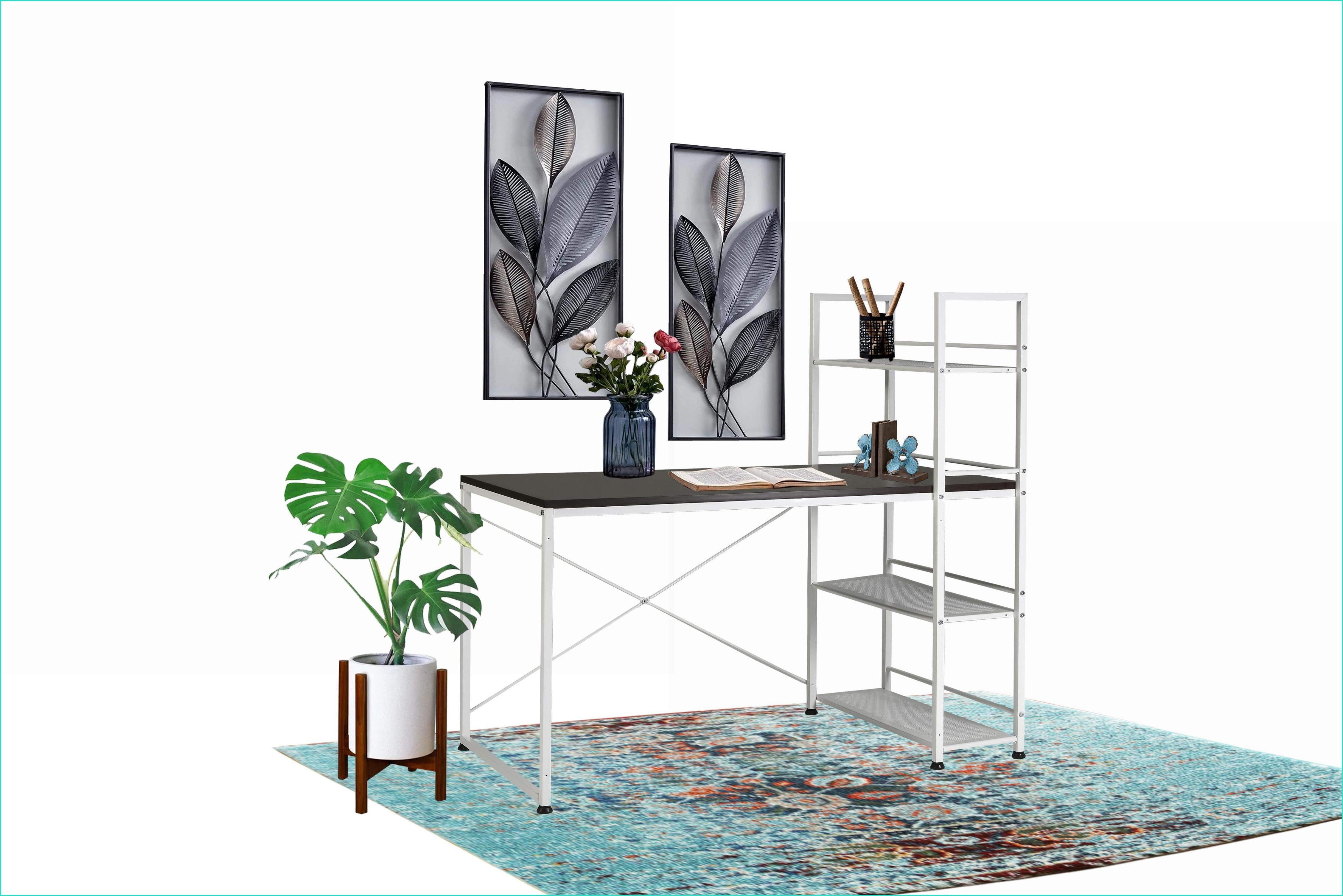 Desks - 47” Modern Reversible Bookshelf Workstation | Brown+White | MDF ...