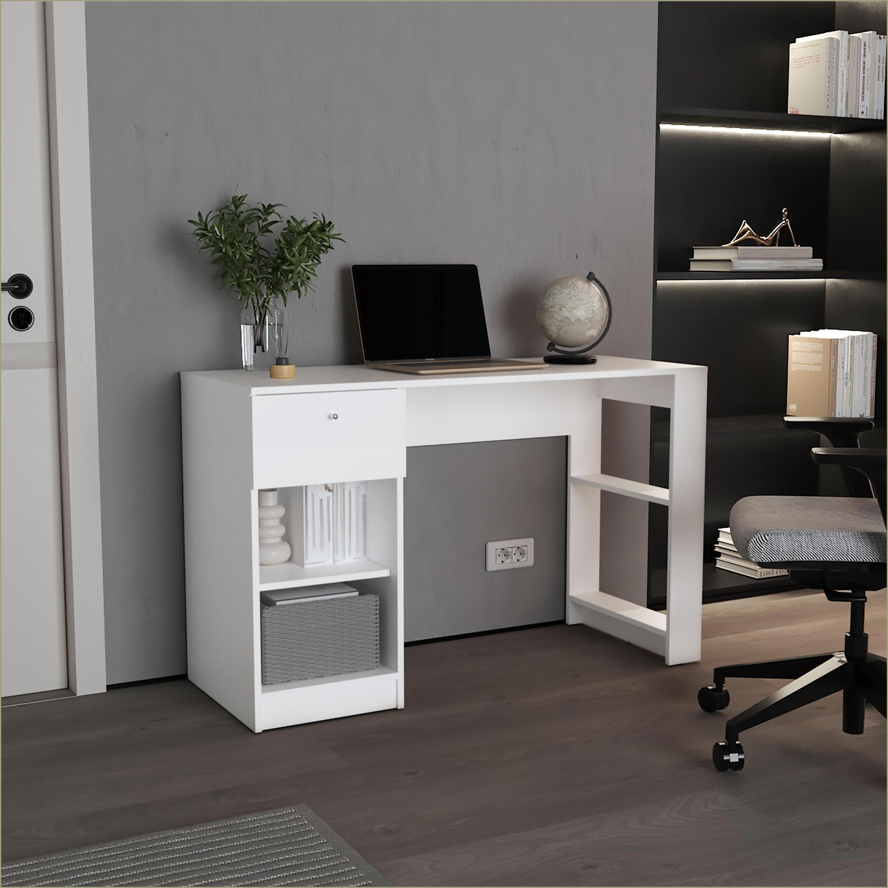 Desks 47" Wide 1 Drawer 4 Shelves Modern Simplistic Home Office Gamer ...