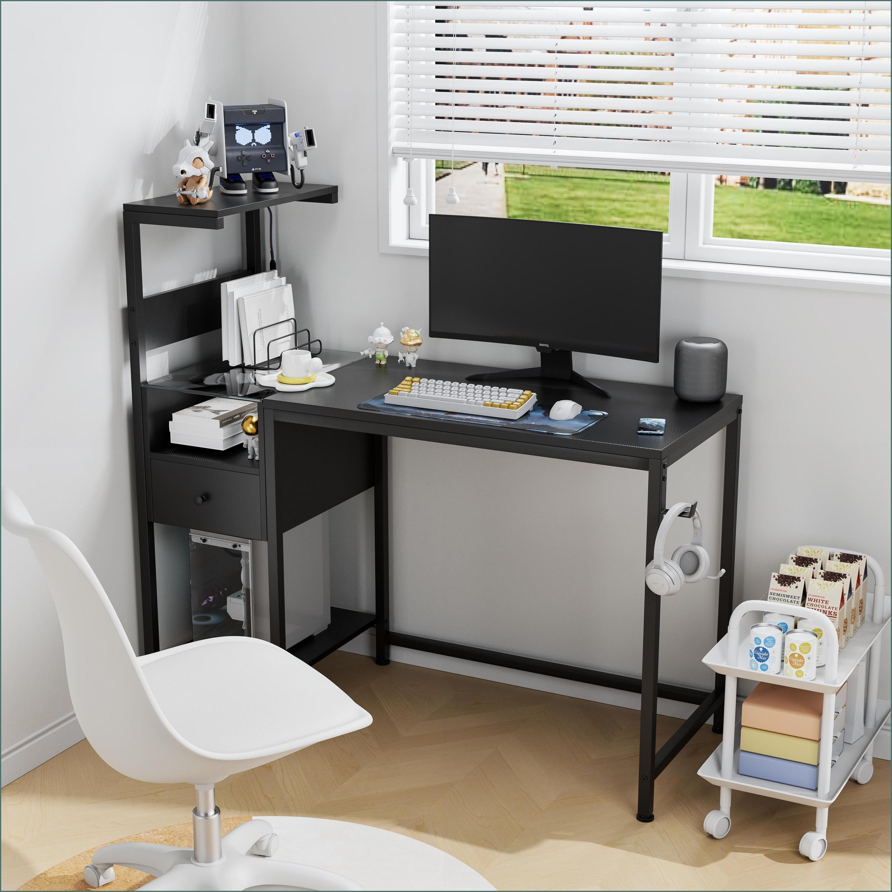 Desks, 48” Home Office Gaming Desk with Reversible Shelves, LED Lights ...