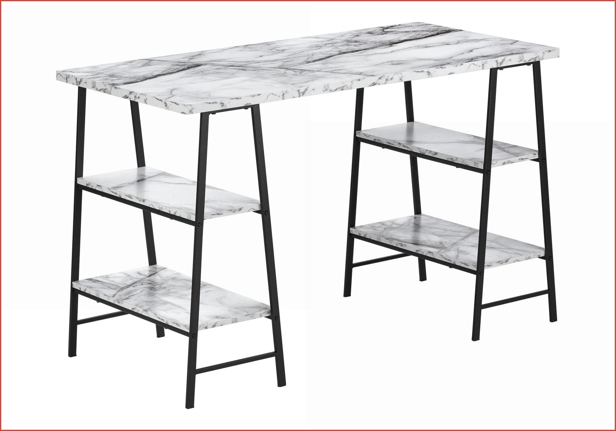 Desks, 48” Industrial Computer Desk with Storage Shelves, White Marble ...