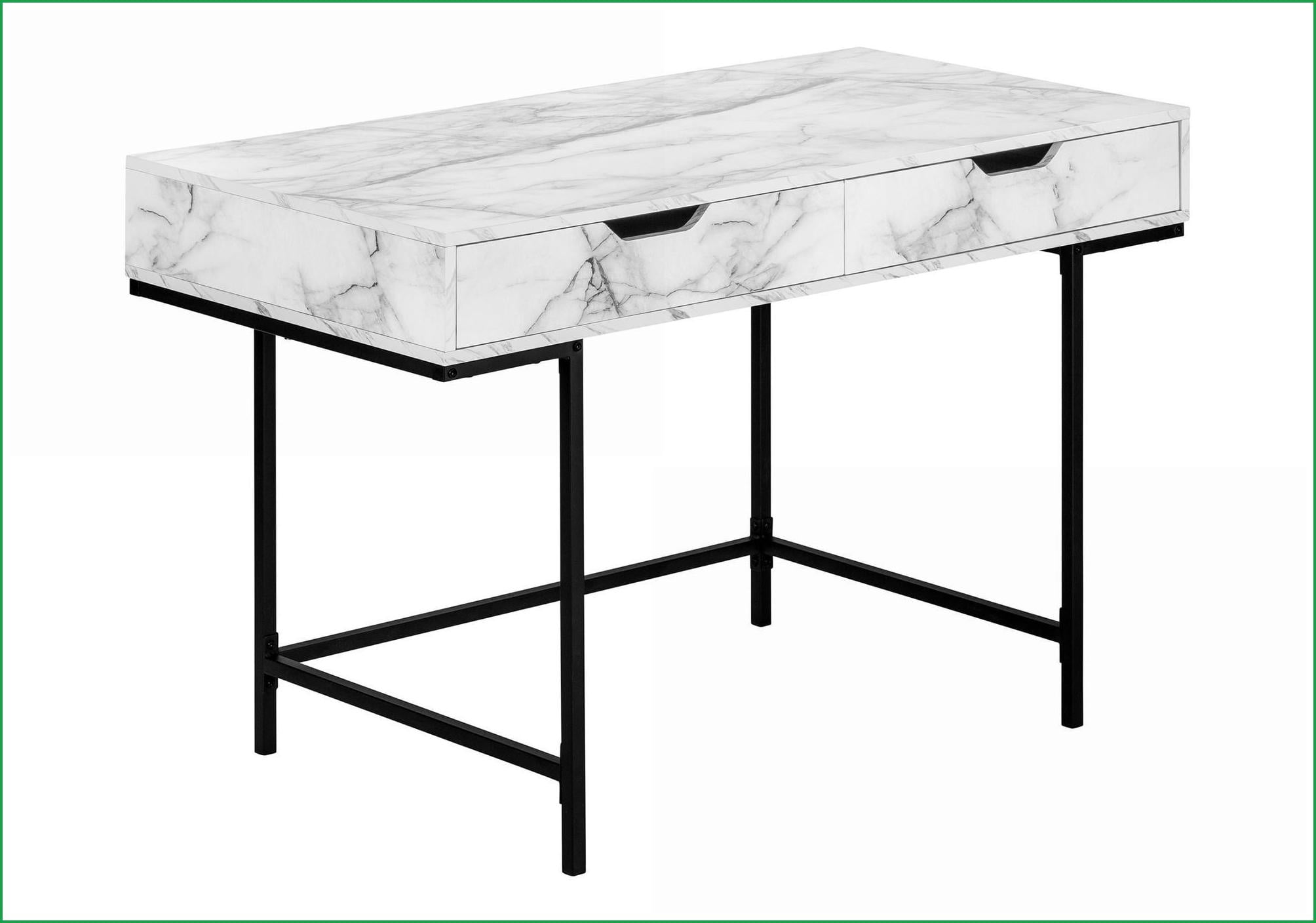 Desks: 48” L Home Office Desk with 2 Drawers, Modern, White Marble ...
