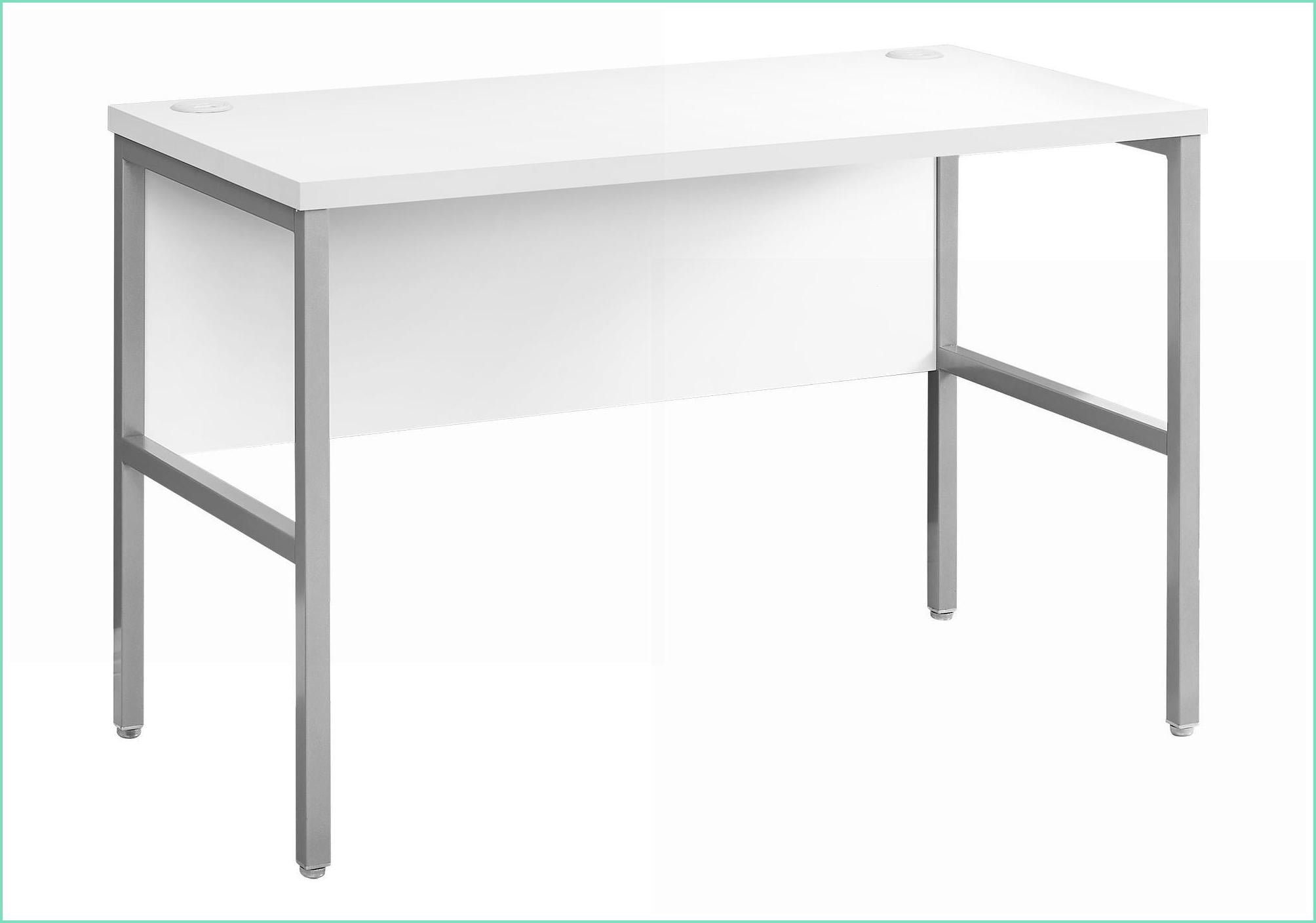 Desks, 48”L Modern Computer Desk with White Laminate Top & Silver Metal ...