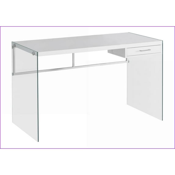 Desks: 48'' Modern Computer Desk with Storage Drawer, Glossy White ...