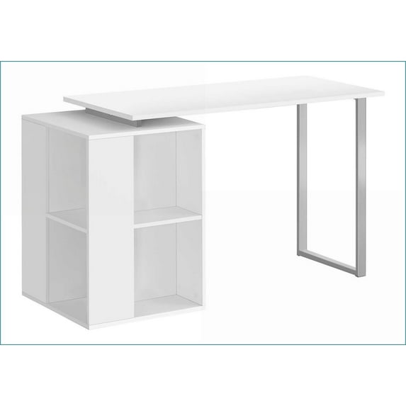 Desks, 55” Modern Computer Desk with Left/Right Storage Shelves, White ...