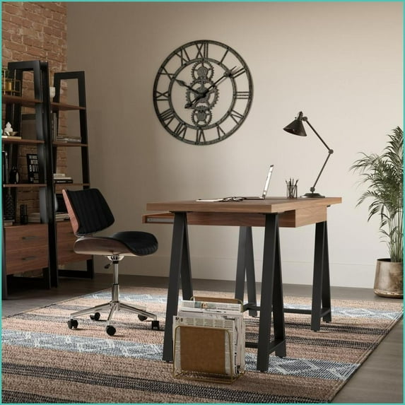 Desks - 60”W Industrial Retro Sawhorse Desk with Keyboard Tray, Walnut ...