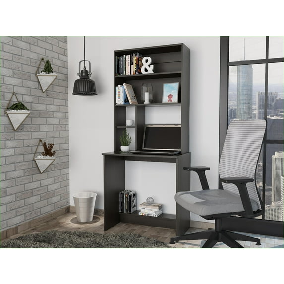 Desks, Compact Home Office Hutch Desk with 4 Shelves & 1 Lower Shelf ...