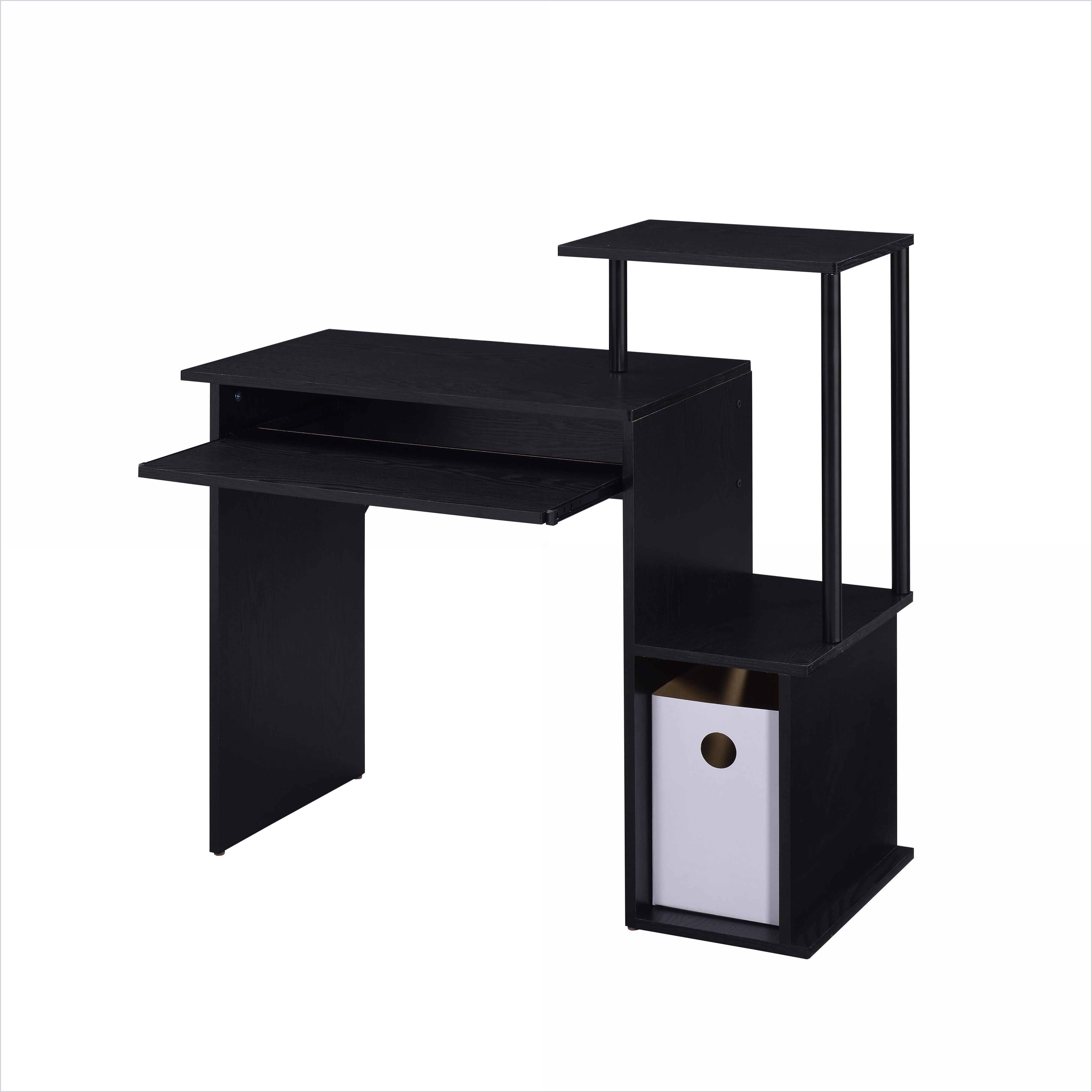 Desks, Computer Desk with Keyboard Tray & Open Shelving | Black | Wood ...