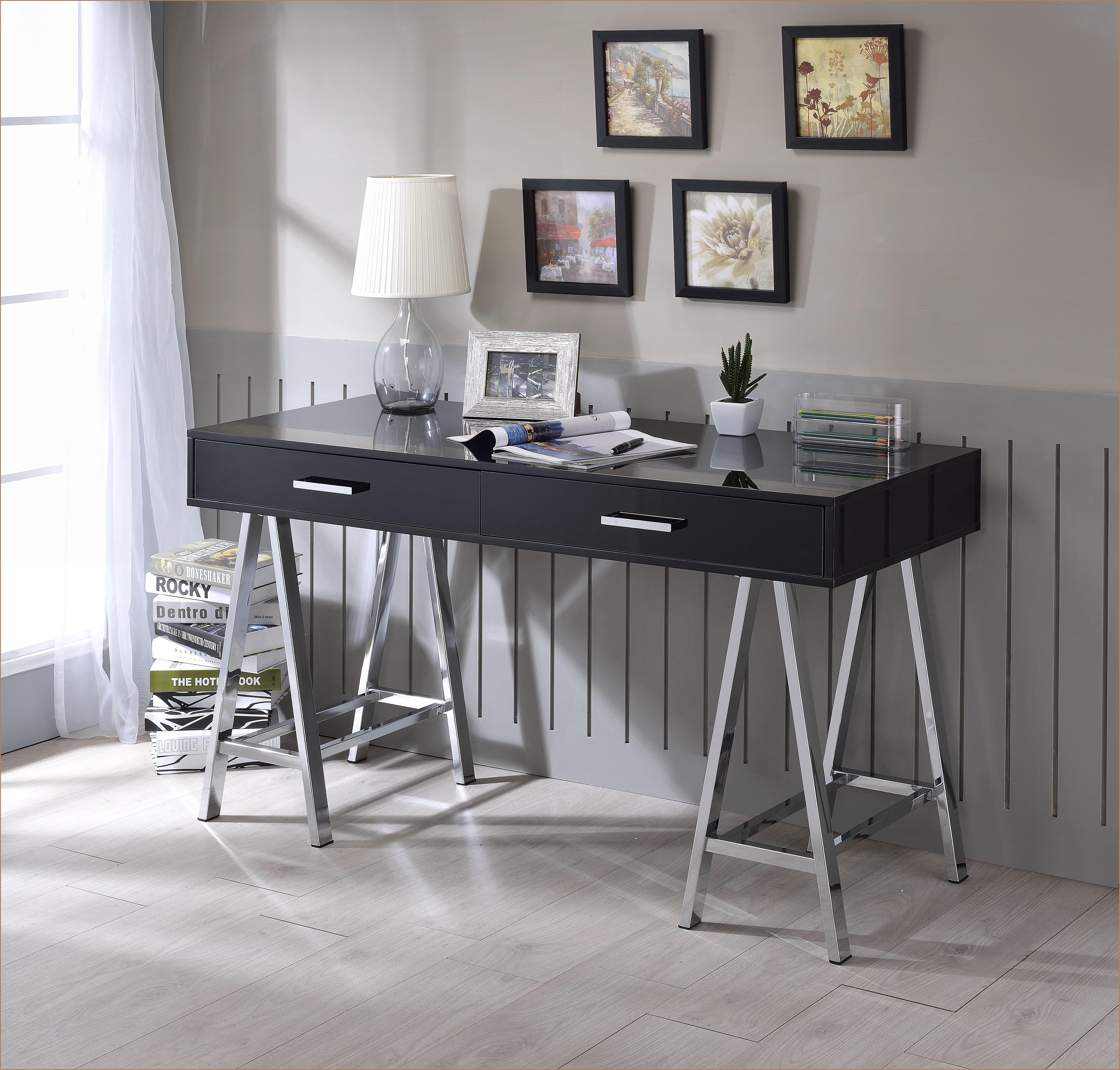 Desks, Contemporary Black High Gloss Writing Desk with USB Port, 2 ...