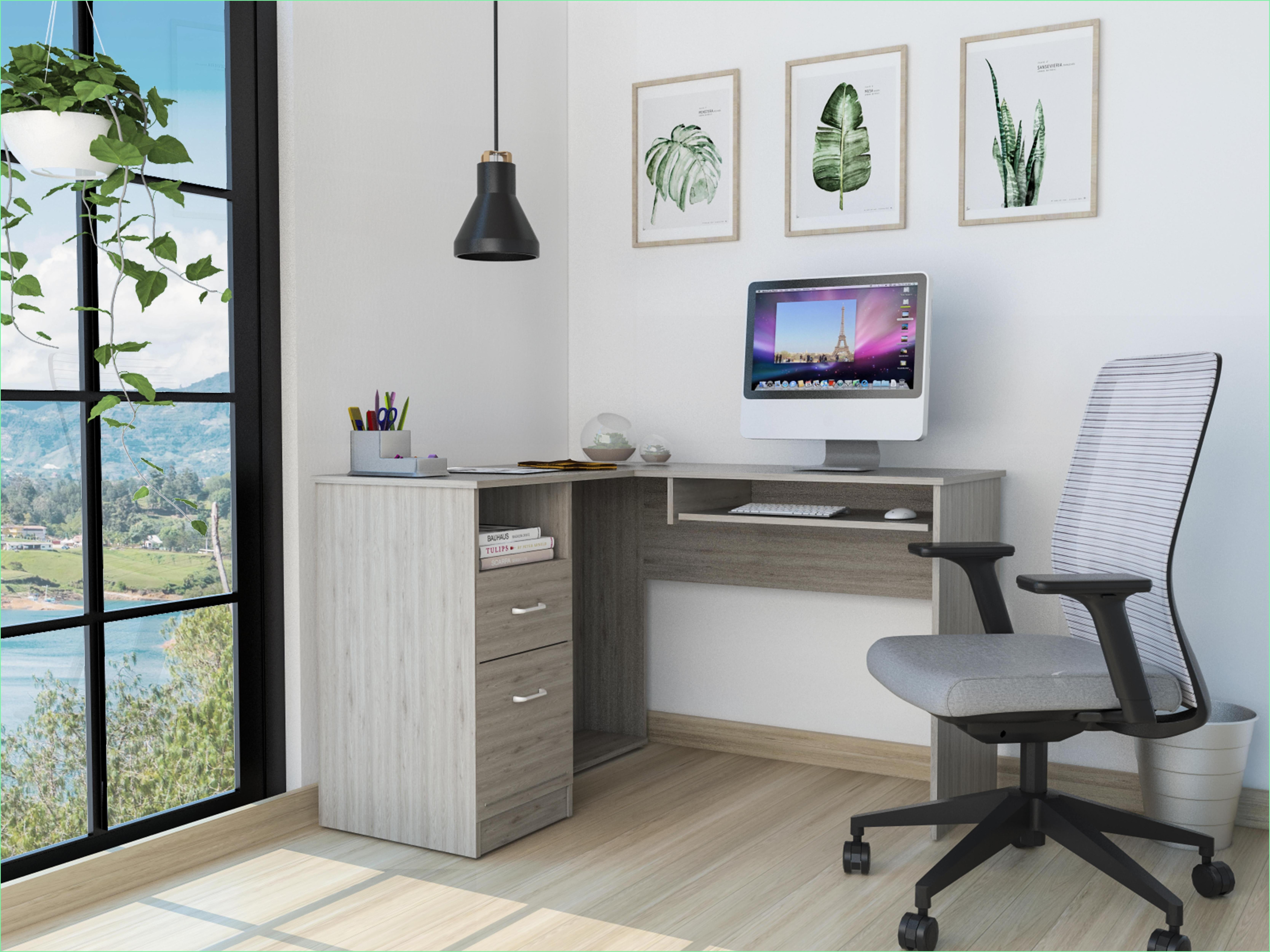 Desks, Contemporary L-Shaped Home Office Desk with Drawers, Shelf ...
