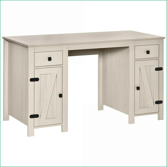 Desks, Farmhouse Computer Desk with Storage Drawers & Cabinets, Cream ...