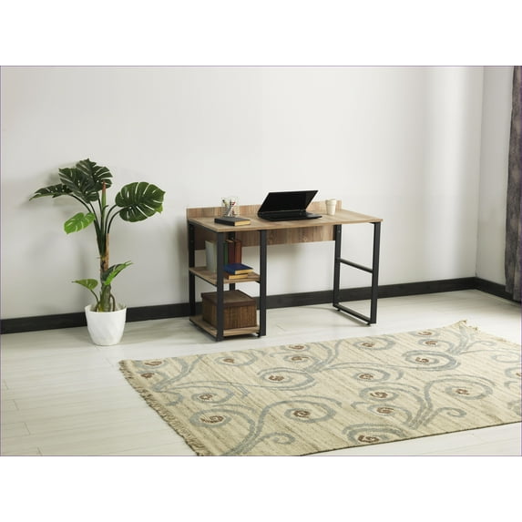 Desks | Industrial 58” Home Office Writing Desk, Black Metal Frame, Oak ...