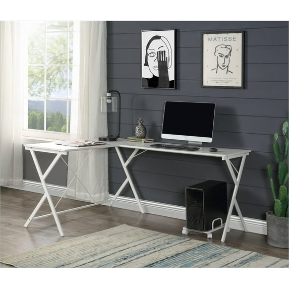 Desks, Industrial L-Shape Computer Desk with CPU Holder | White | Metal ...