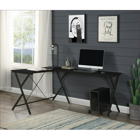Desks, Industrial L-Shape Computer Desk with Rolling Holder, Black ...