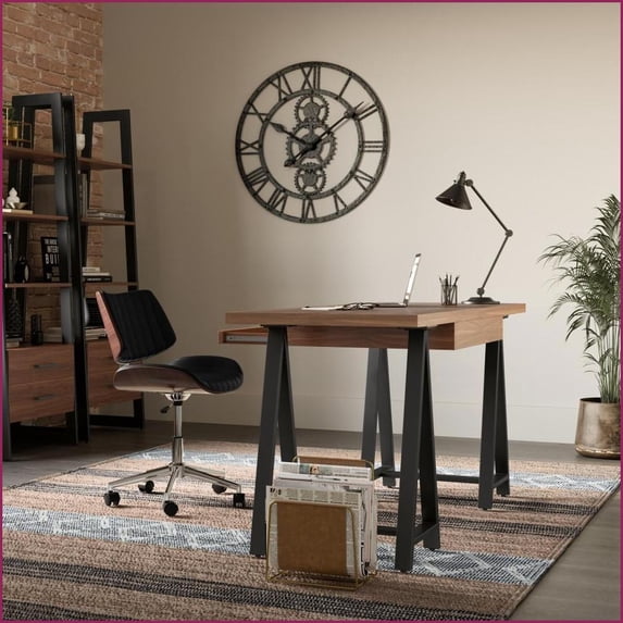 Desks Industrial Retro Sawhorse Desk with Keyboard Tray, Walnut Veneer ...