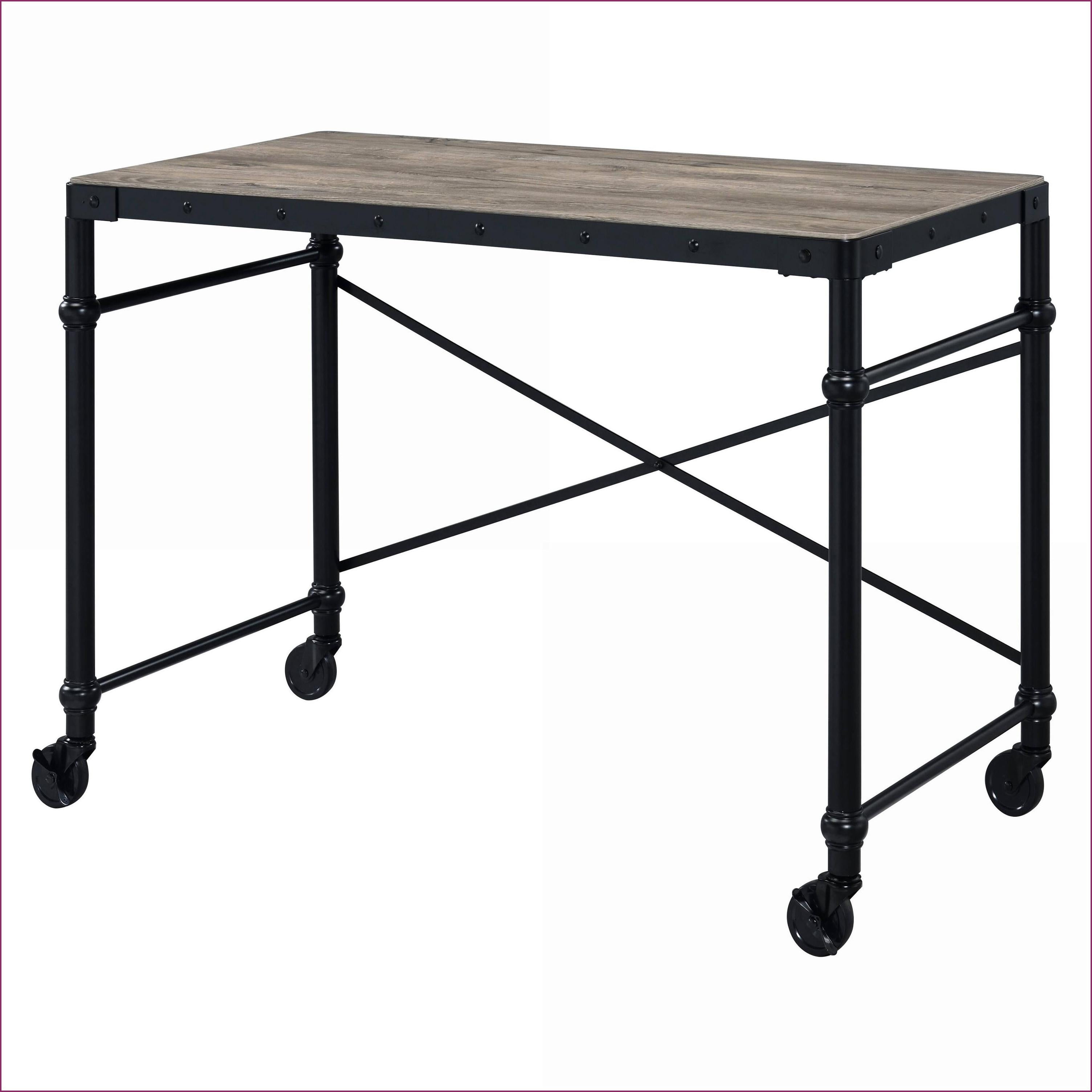 Desks | Industrial Rustic Oak & Black Writing Desk with Wheels ...