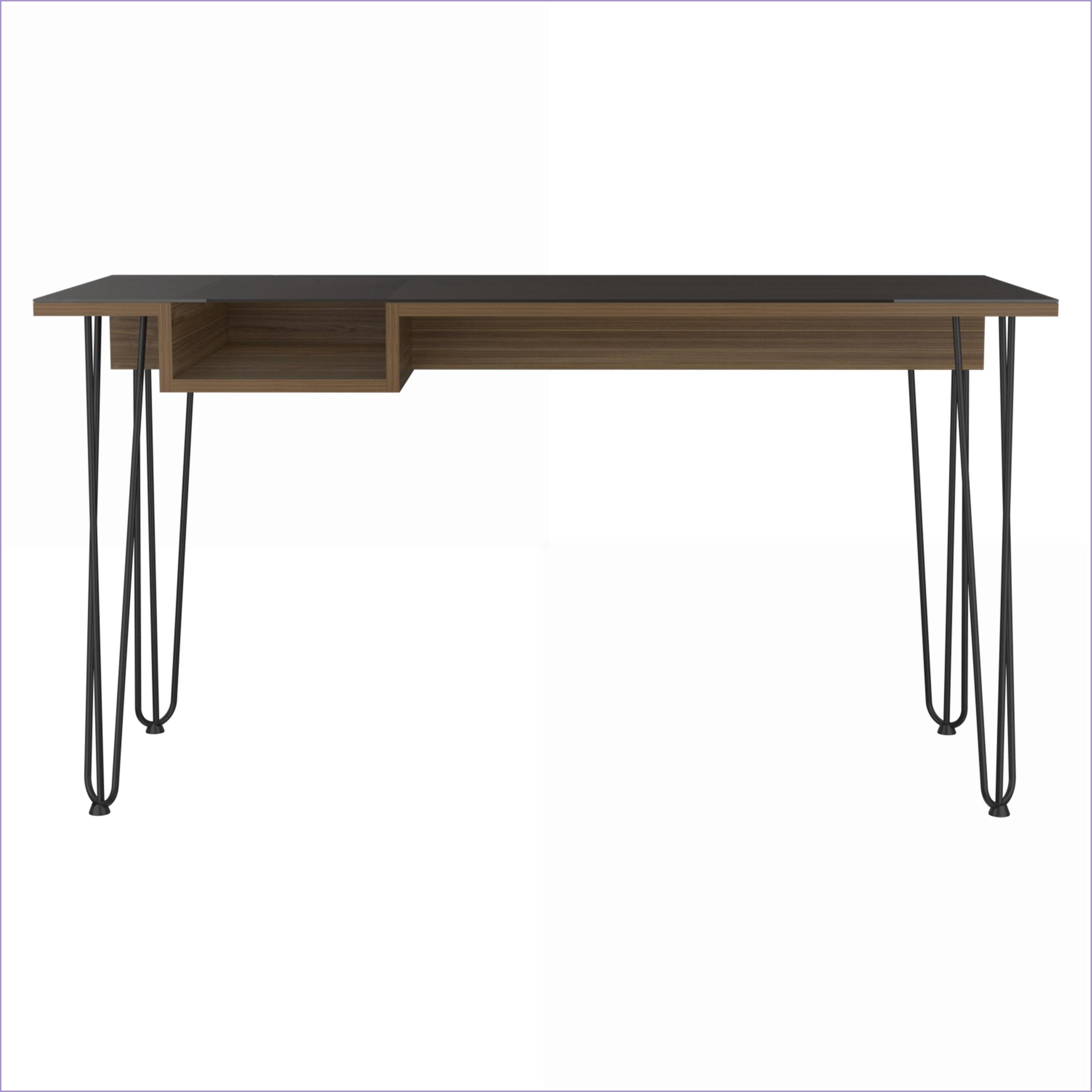 Desks Industrial Style with Glass Top, Metal Legs & 1 Shelf | Mahogany ...