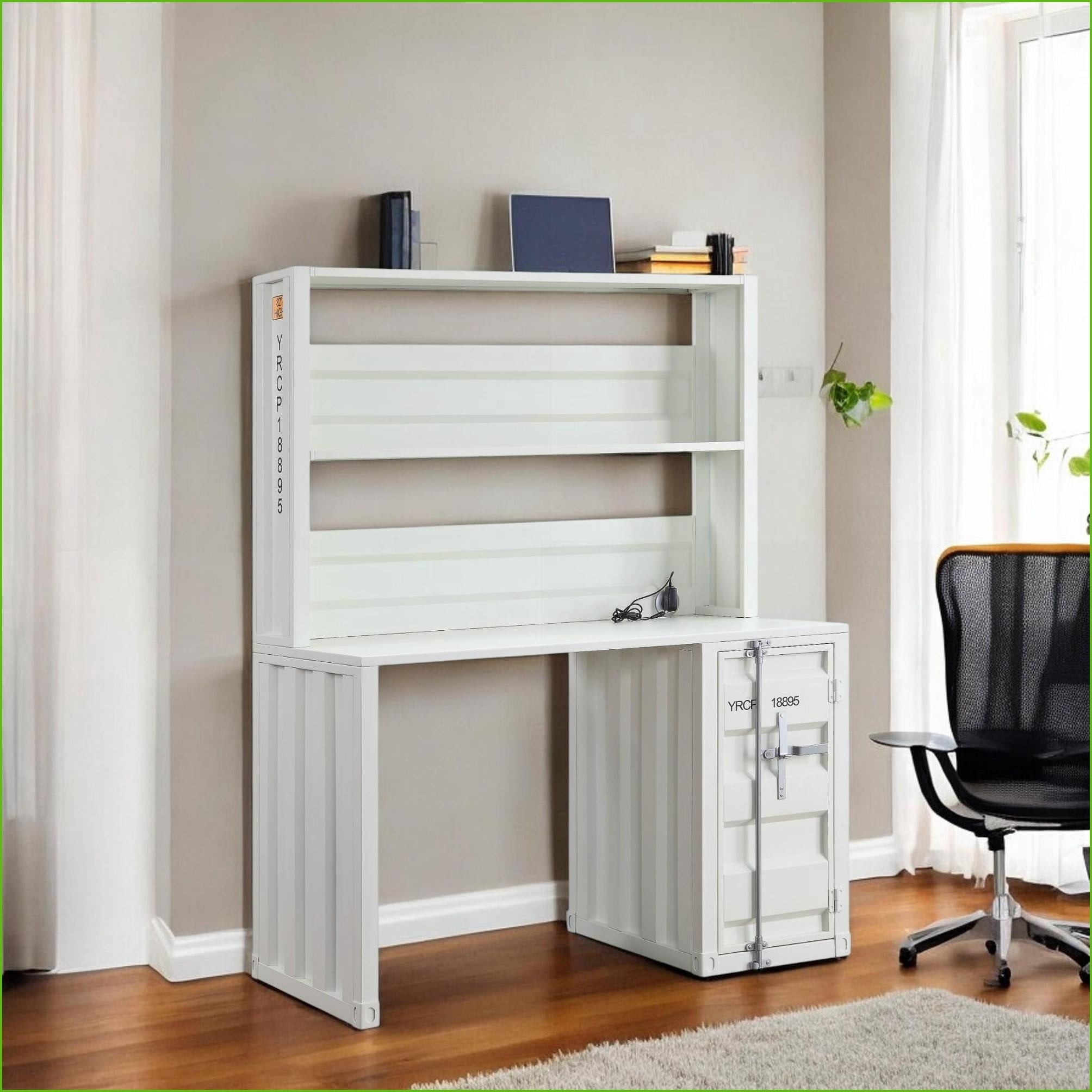Desks | Industrial White Metal Writing Desk with Hutch | Cargo ...