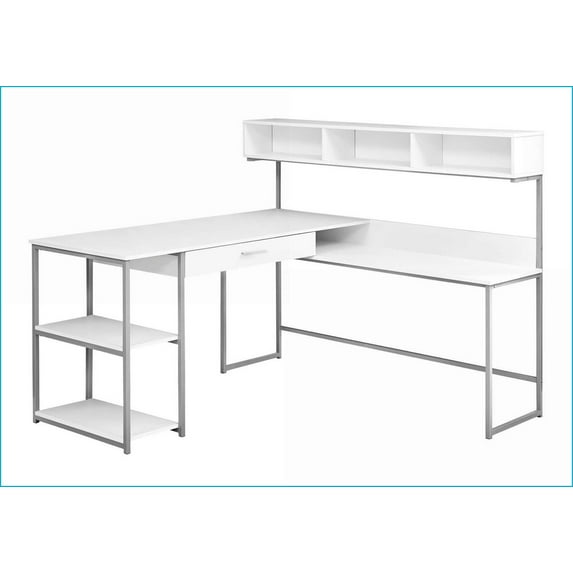 Desks, L-Shape Corner Home Office Desk with Storage, Modern White ...