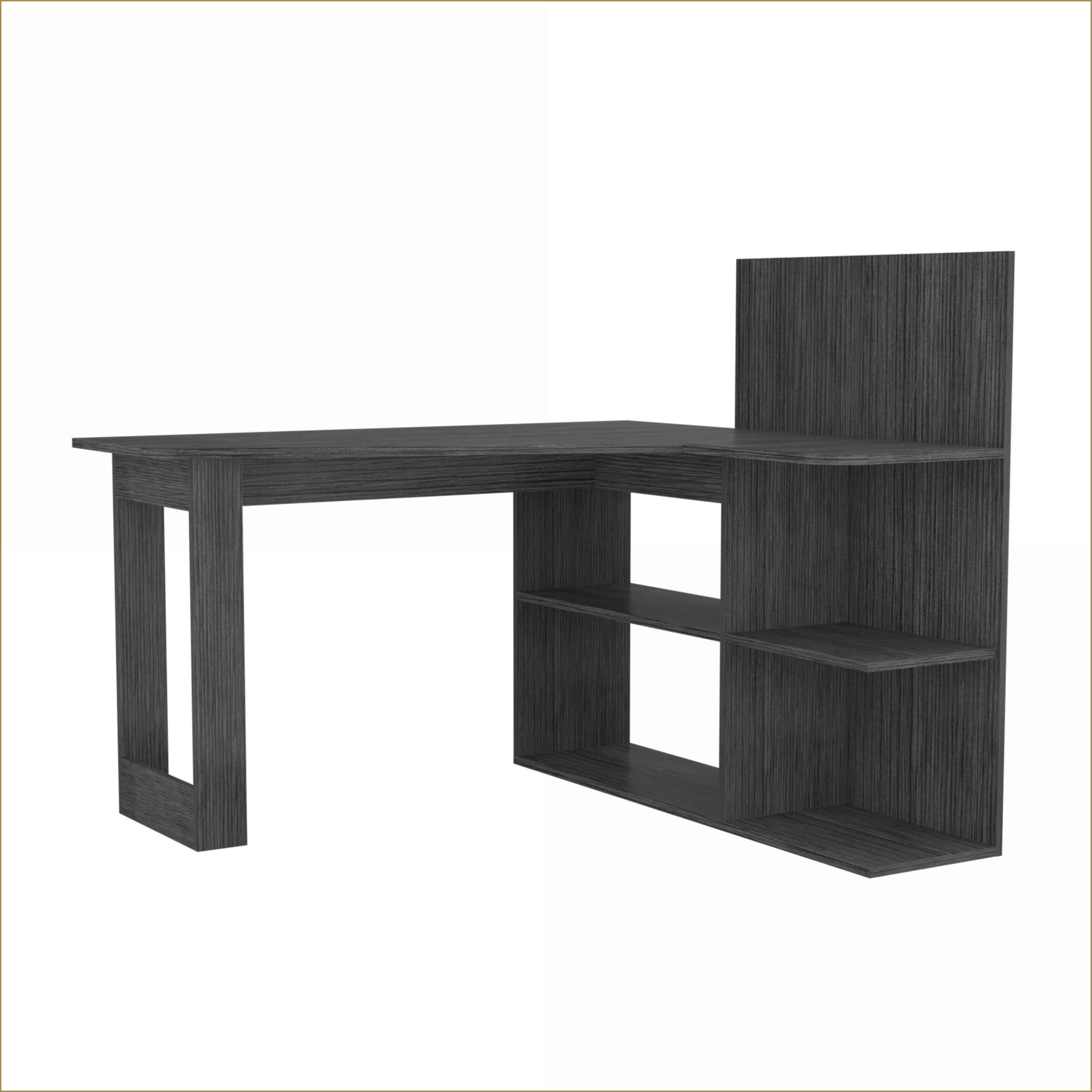 Desks, L-Shaped Corner Office Computer Desk with Open Shelving, Smokey ...