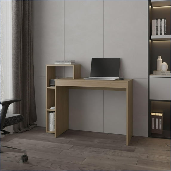 Desks | Minimalist Natural Oak Computer Desk with Open Storage ...