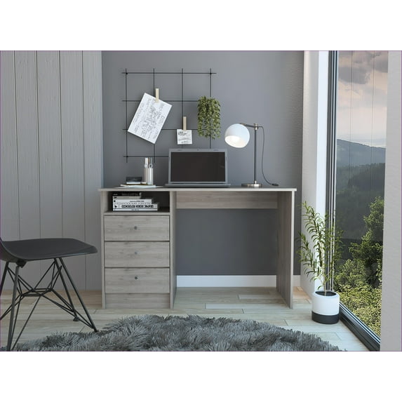 Desks, Modern 3-Drawer Computer Desk with Shelf, 46.1"W | Light Gray ...