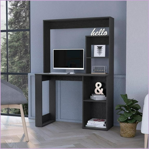 Desks Modern 38.8”W Computer Desk with Hutch & Storage Shelves | Black ...