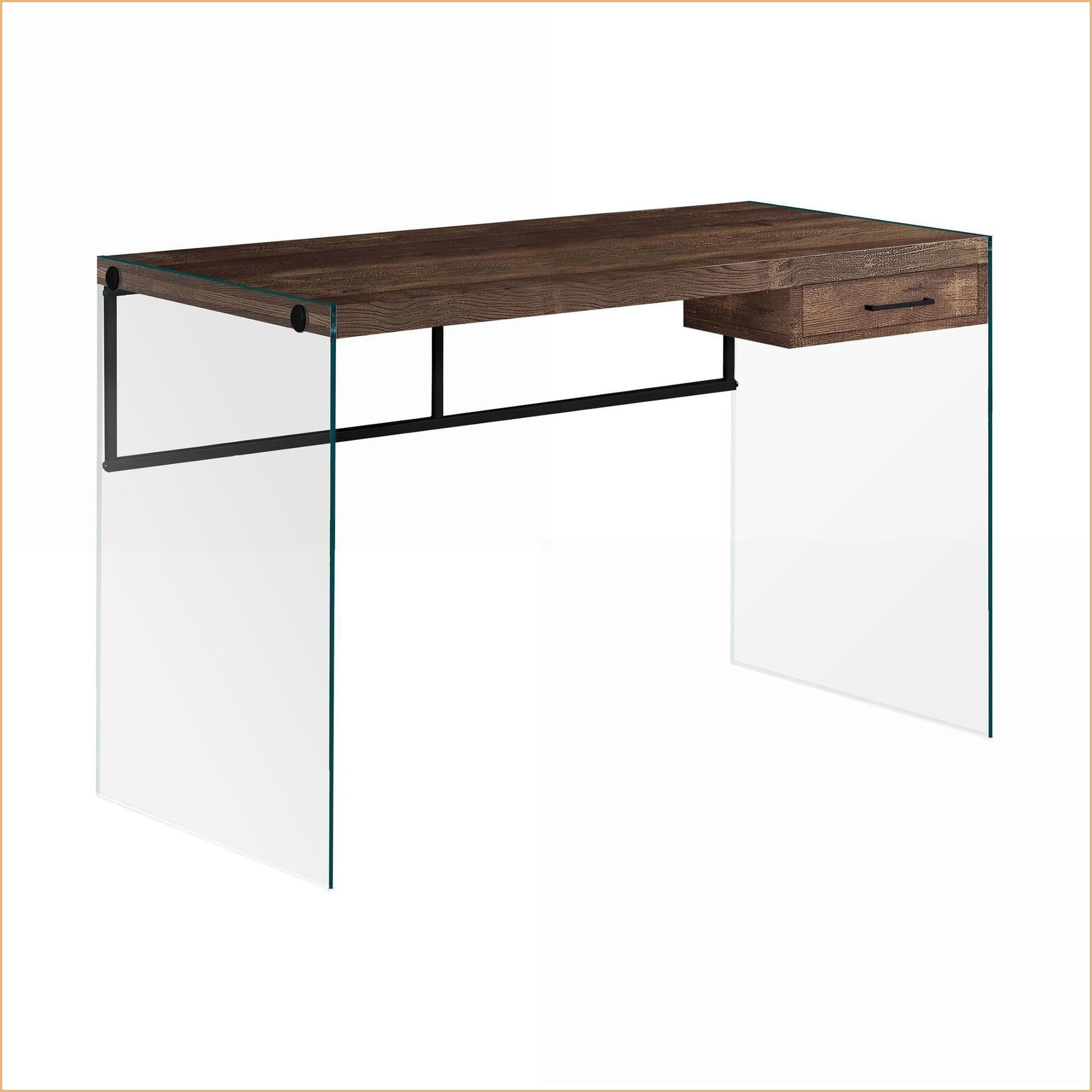 Desks, Modern 48" Computer Desk with Storage Drawer, Clear Tempered ...