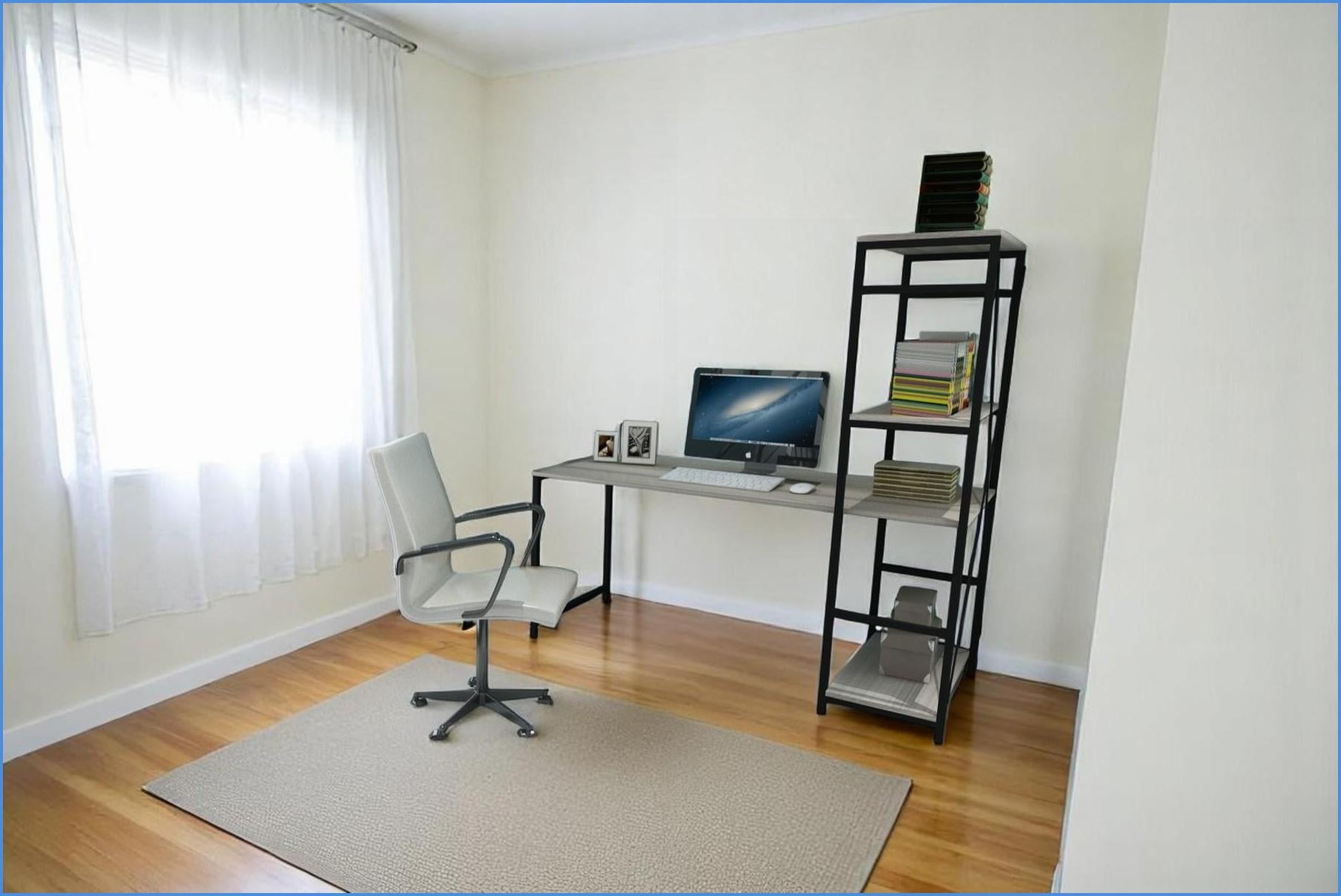 Desks: Modern 58" Oak Solid Wood Top Computer Desk with 2 Shelves ...