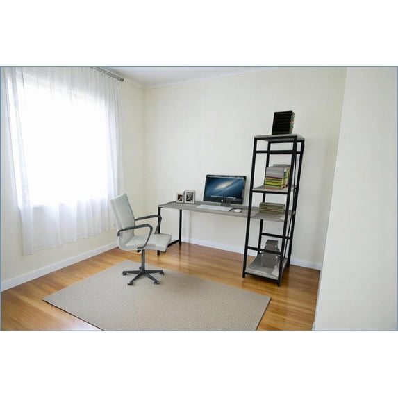 Desks | Modern 58" Oak Top Black Metal Frame 2-Shelf Computer Writing ...