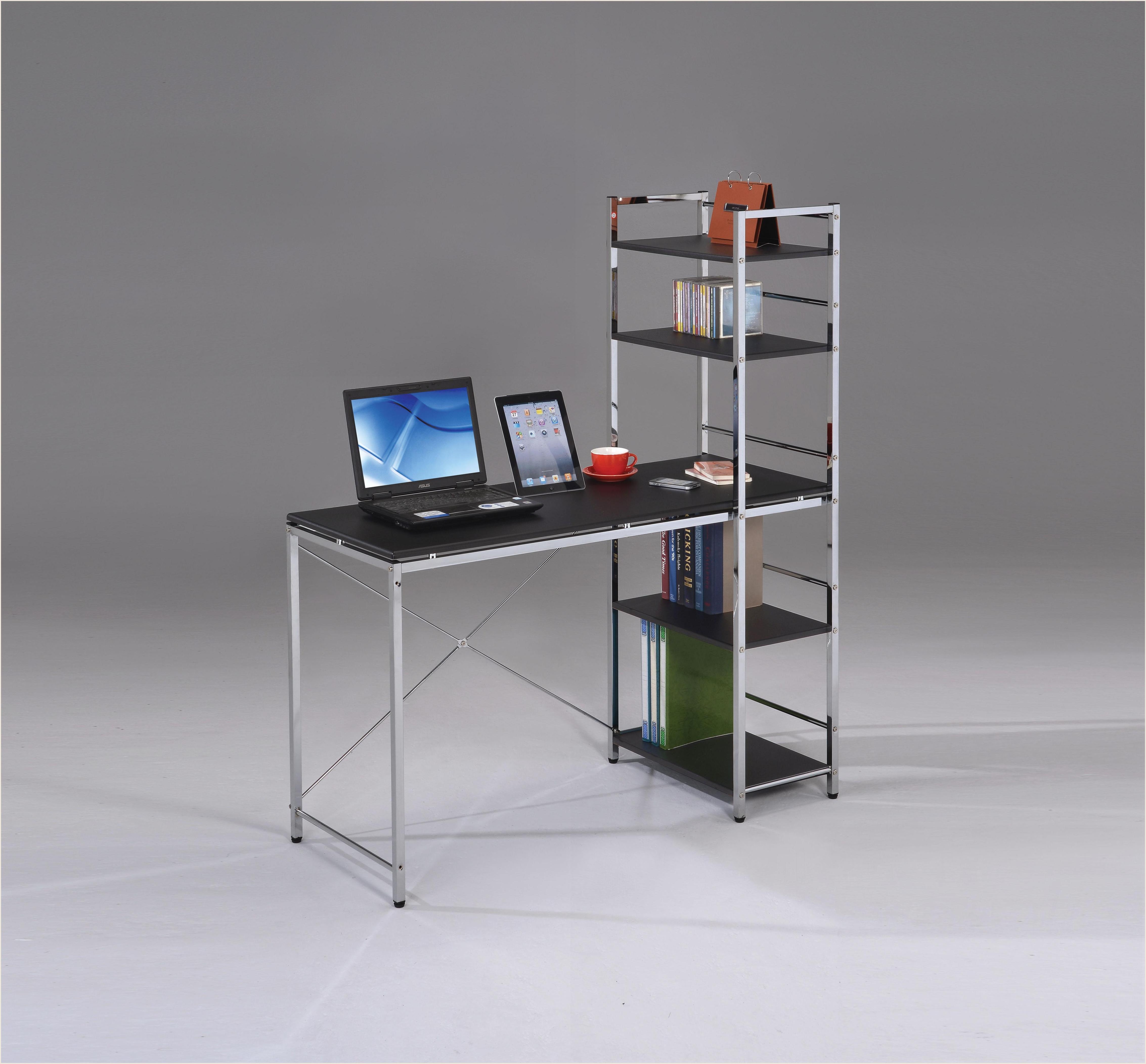 Desks, Modern Black & Chrome Writing Desk with 4 Shelves, 54"H x 47"W x ...
