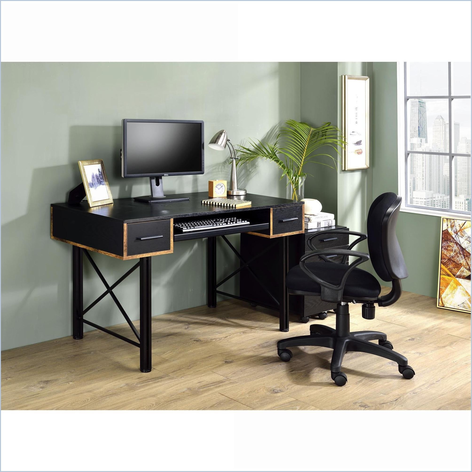 Desks, Modern Black Computer Desk with 2 Storage Drawers & Keyboard ...