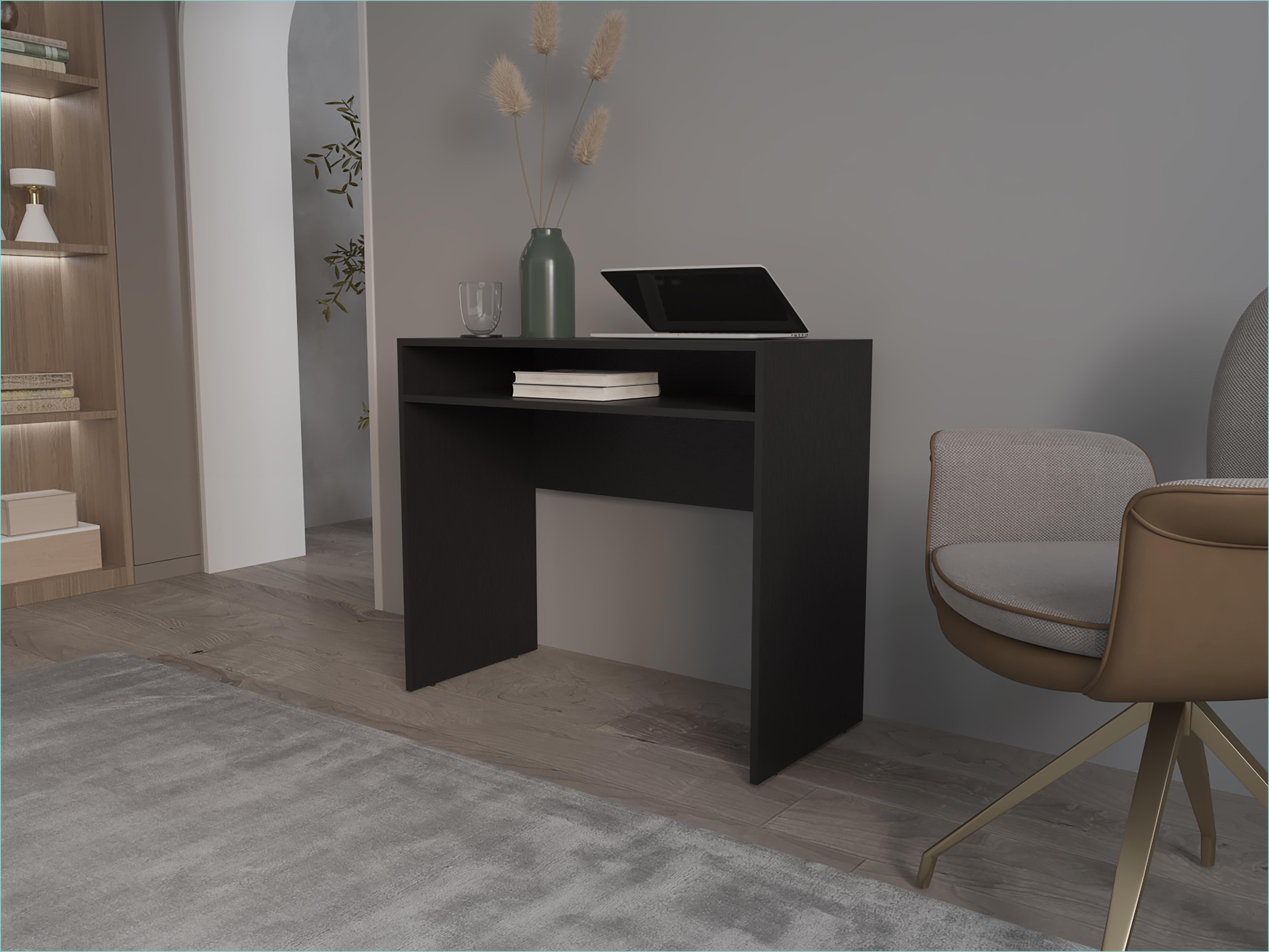 Desks, Modern Black Office Desk with Built-In Storage, 35.1”W x 16.5”D ...