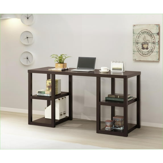 Desks, Modern Cappuccino Oak Desk with 4 Storage Shelves, Open Design ...