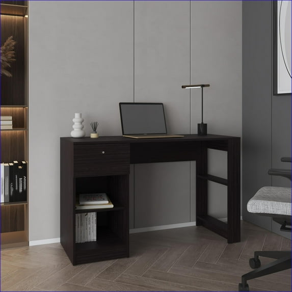 Desks, Modern Computer Desk with 1 Drawer & 2 Shelves | Black ...