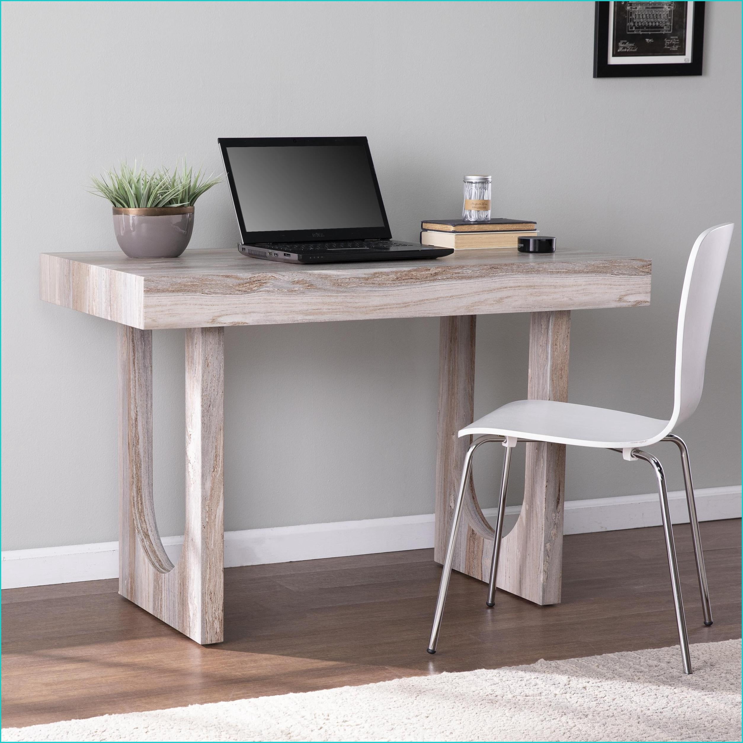 Desks, Modern Faux Marble Writing Desk with Geometric Base | Brown ...