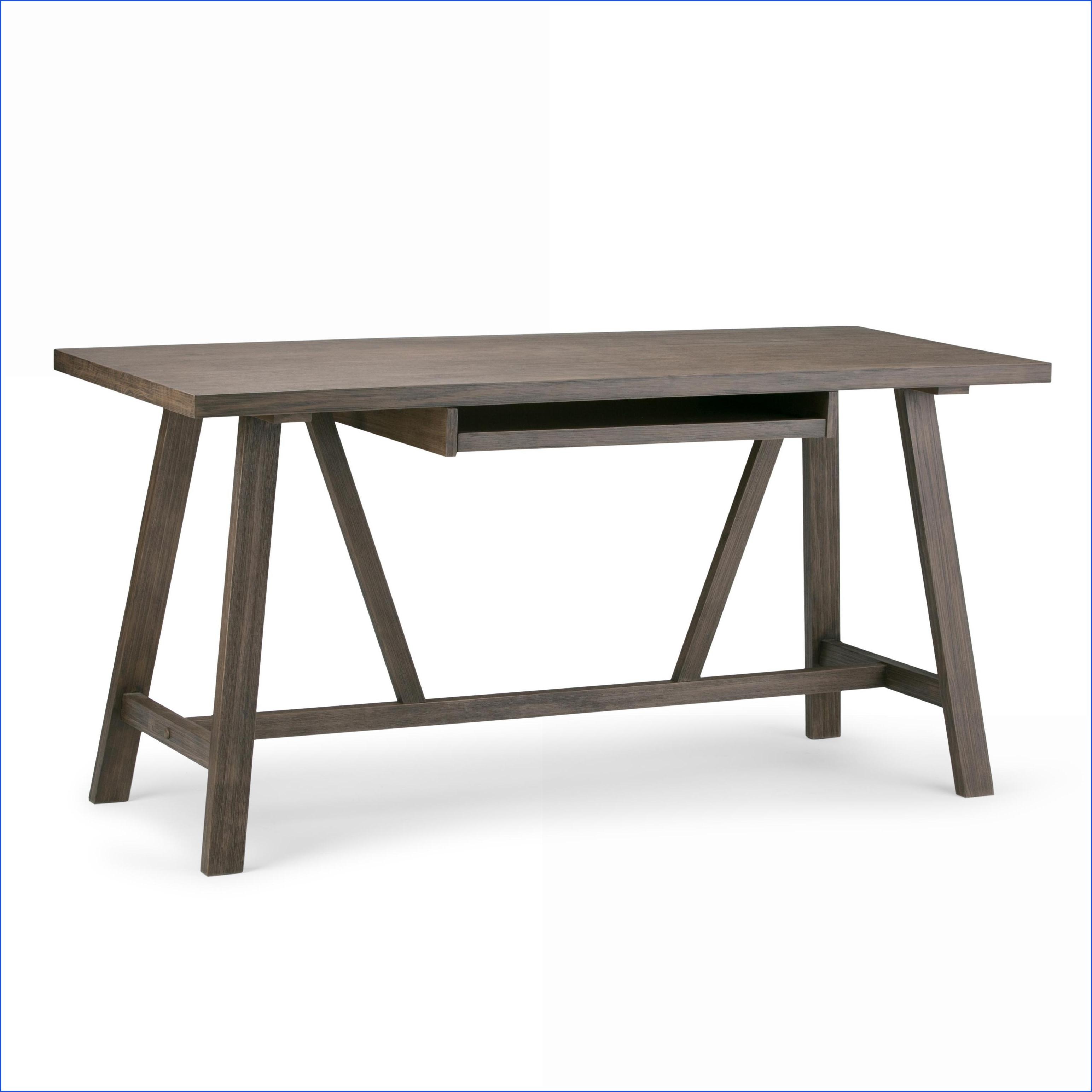 Desks, Modern Industrial Solid Wood Desk with Keyboard Tray & Trestle ...