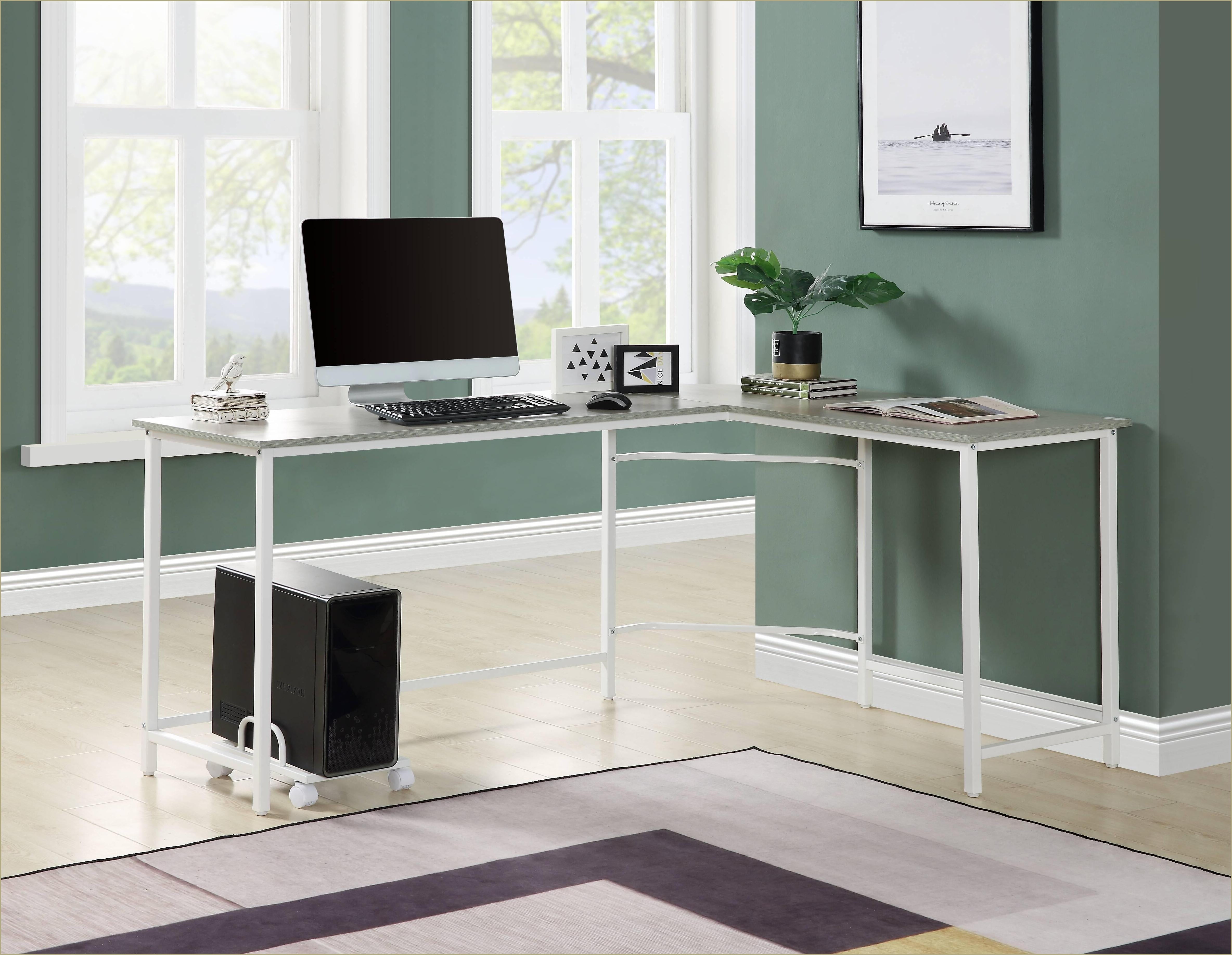 Desks Modern L-Shape Gray & White Computer Desk with Mobile Holder ...