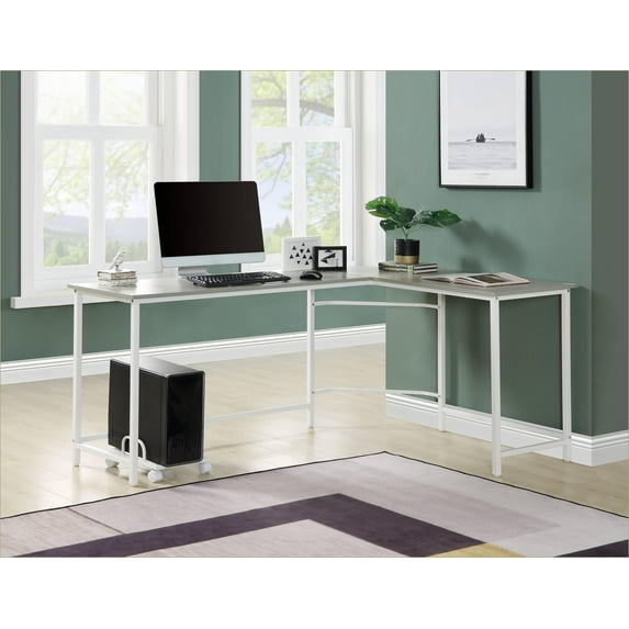 Desks Modern L-Shape Gray & White Computer Desk with Mobile Holder ...