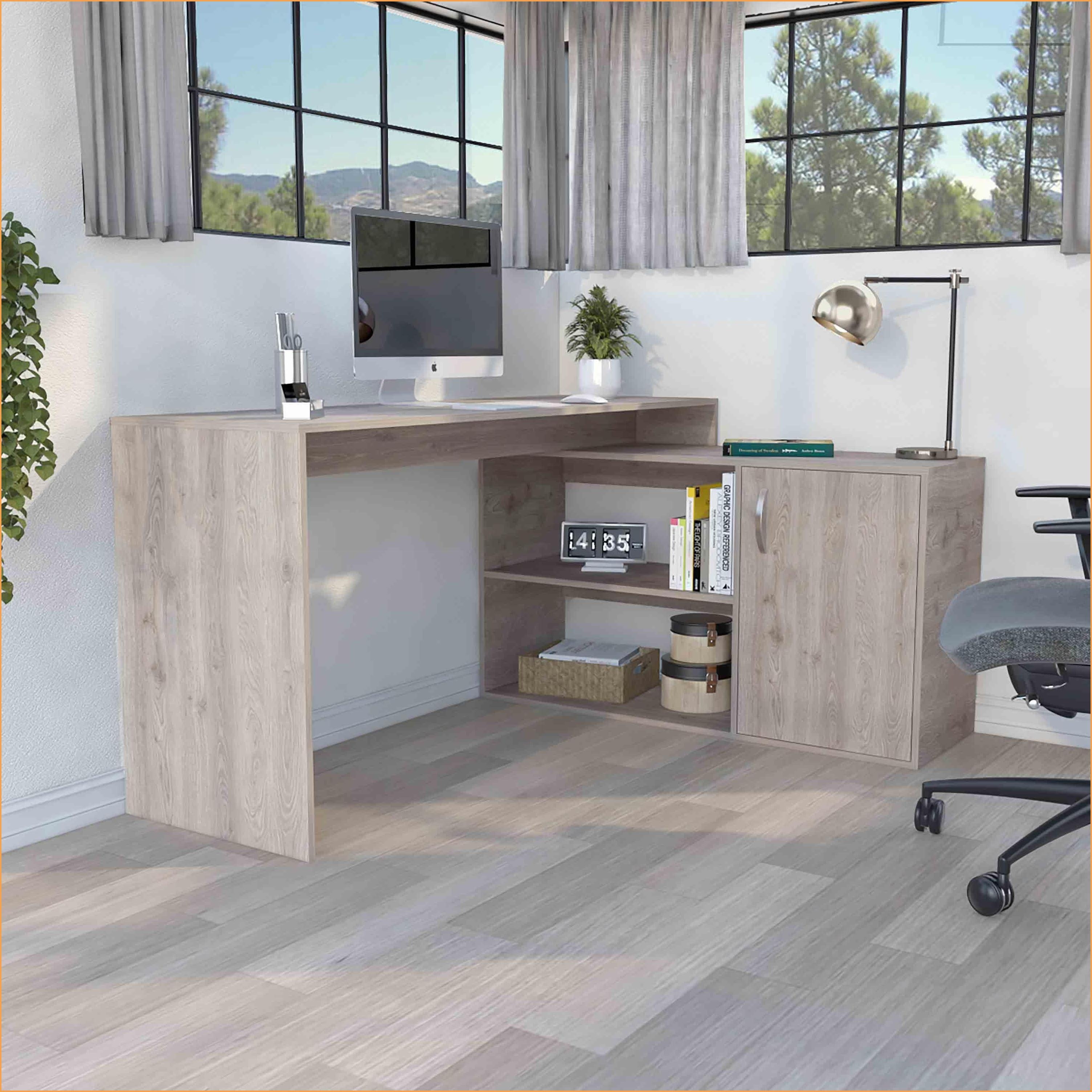 Desks: Modern L-Shaped Computer Desk with Open & Closed Storage – Light ...