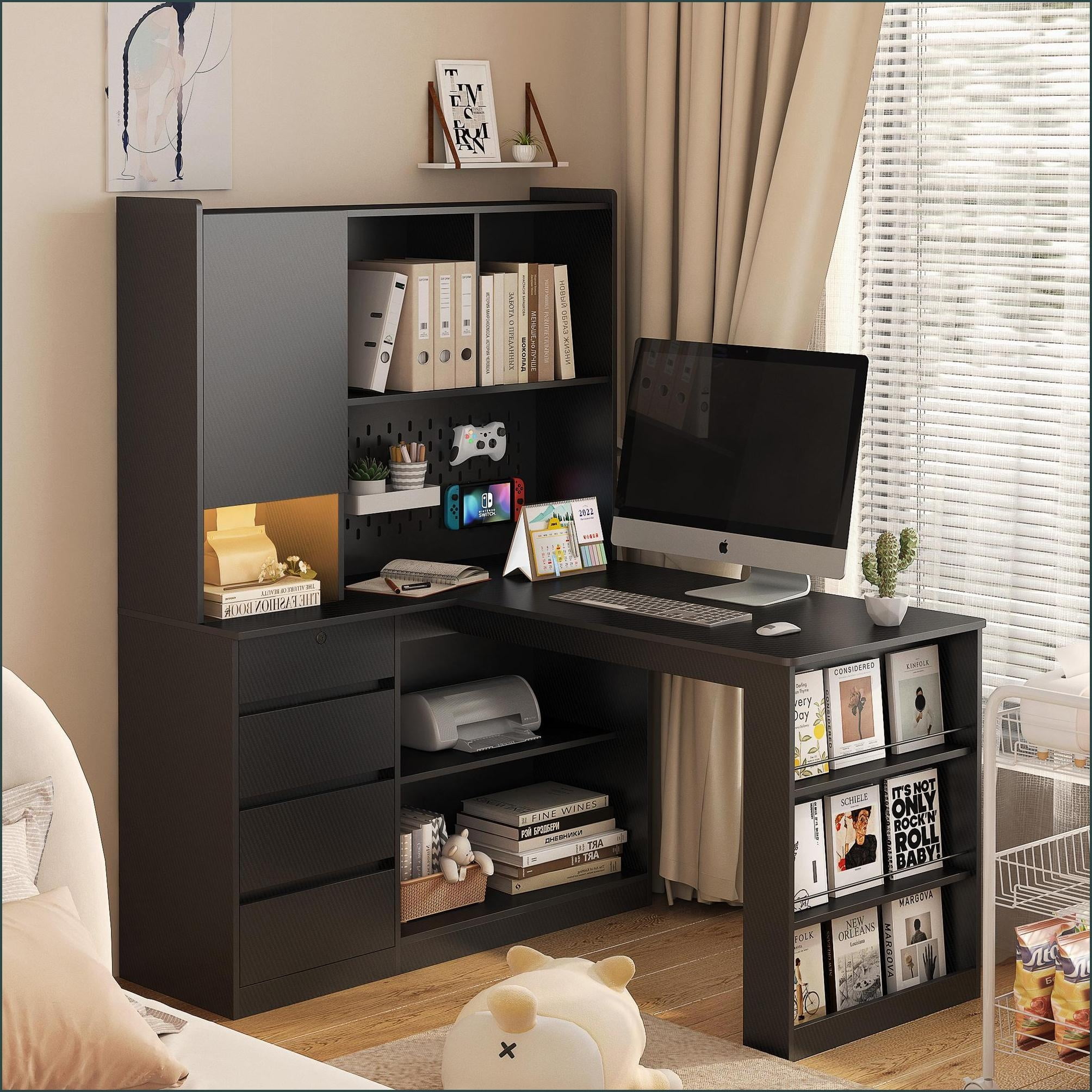 Desks, Modern L-Shaped Corner Desk with Storage, USB Ports, Power ...