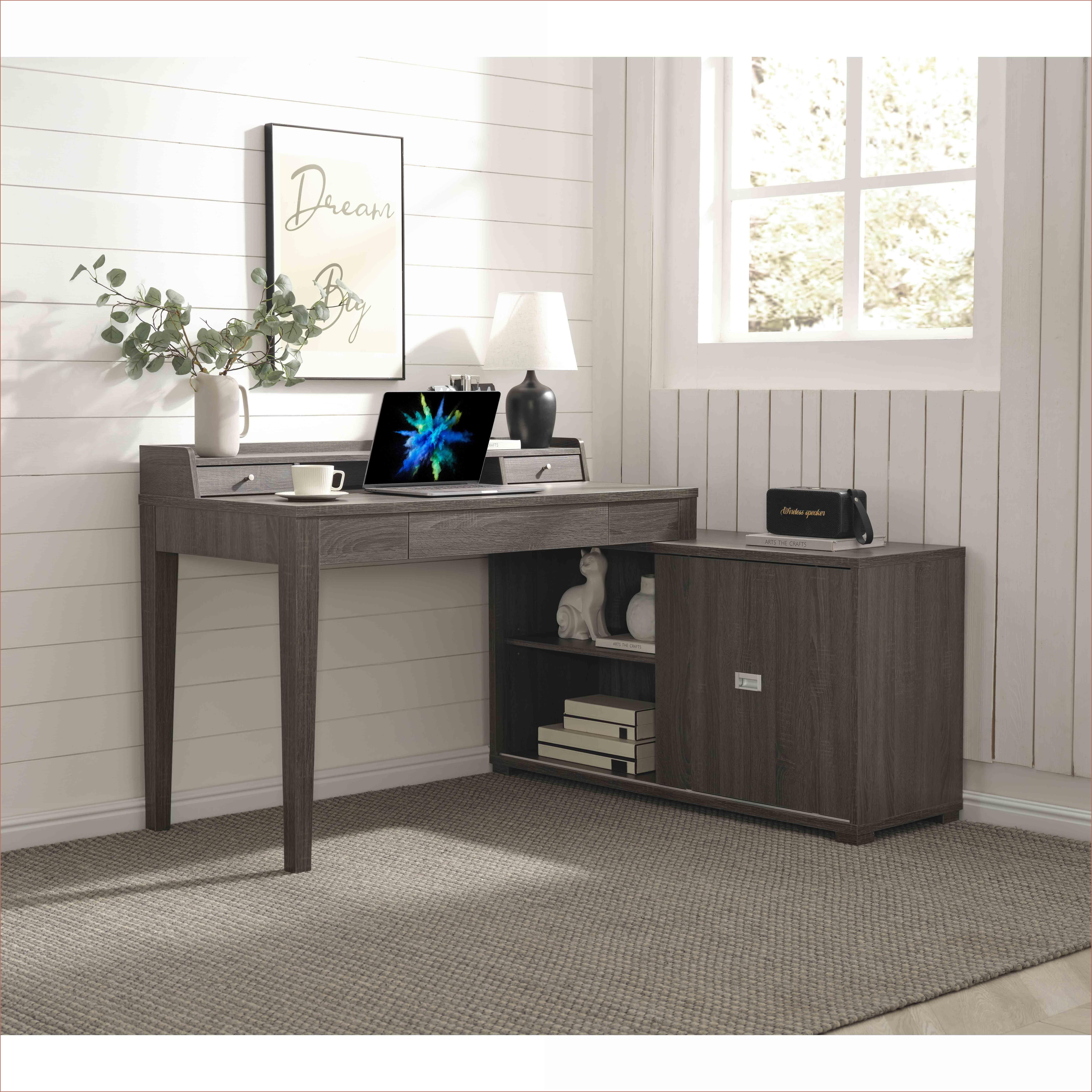 Desks, Modern L-Shaped Home Office Desk with Mini Hutch, Drawers ...