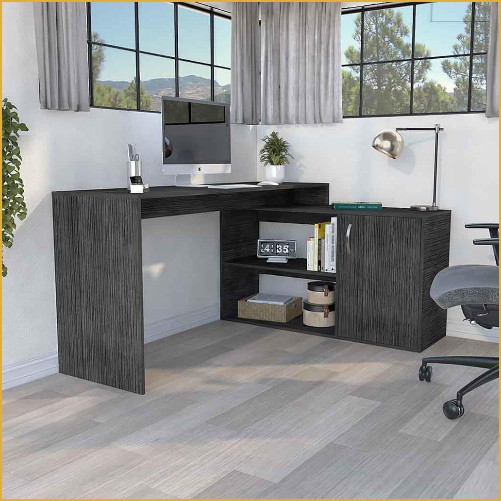 Desks: Modern L-Shaped Right Return Desk with 59” Work Surface, Open ...