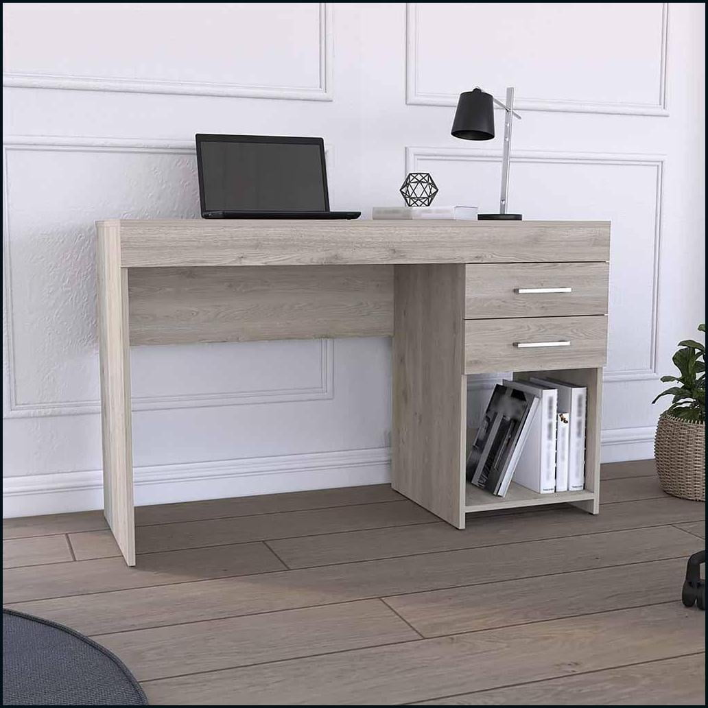 Desks: Modern Light Gray Computer Desk with 2 Drawers & Lower Shelf, 47 ...