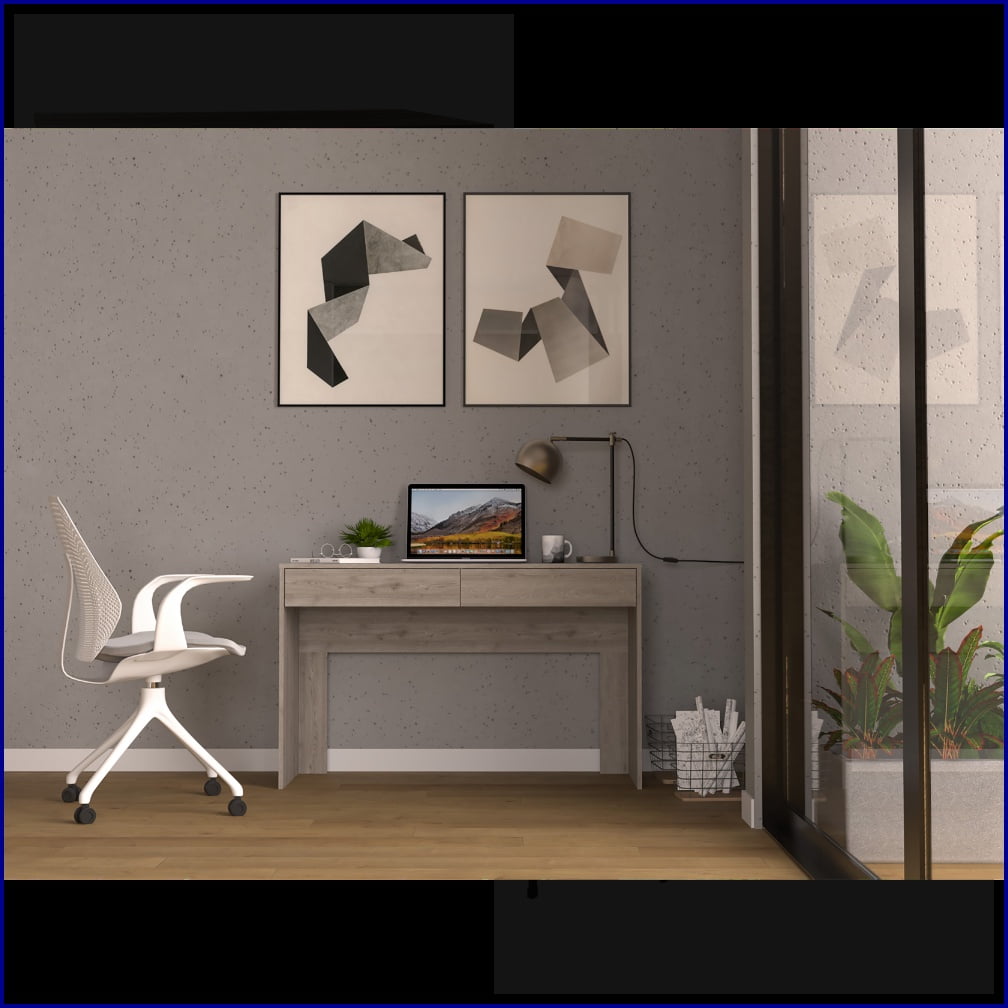 Desks, Modern Light Gray Computer Desk with Two Drawers | 47.32”W Top ...