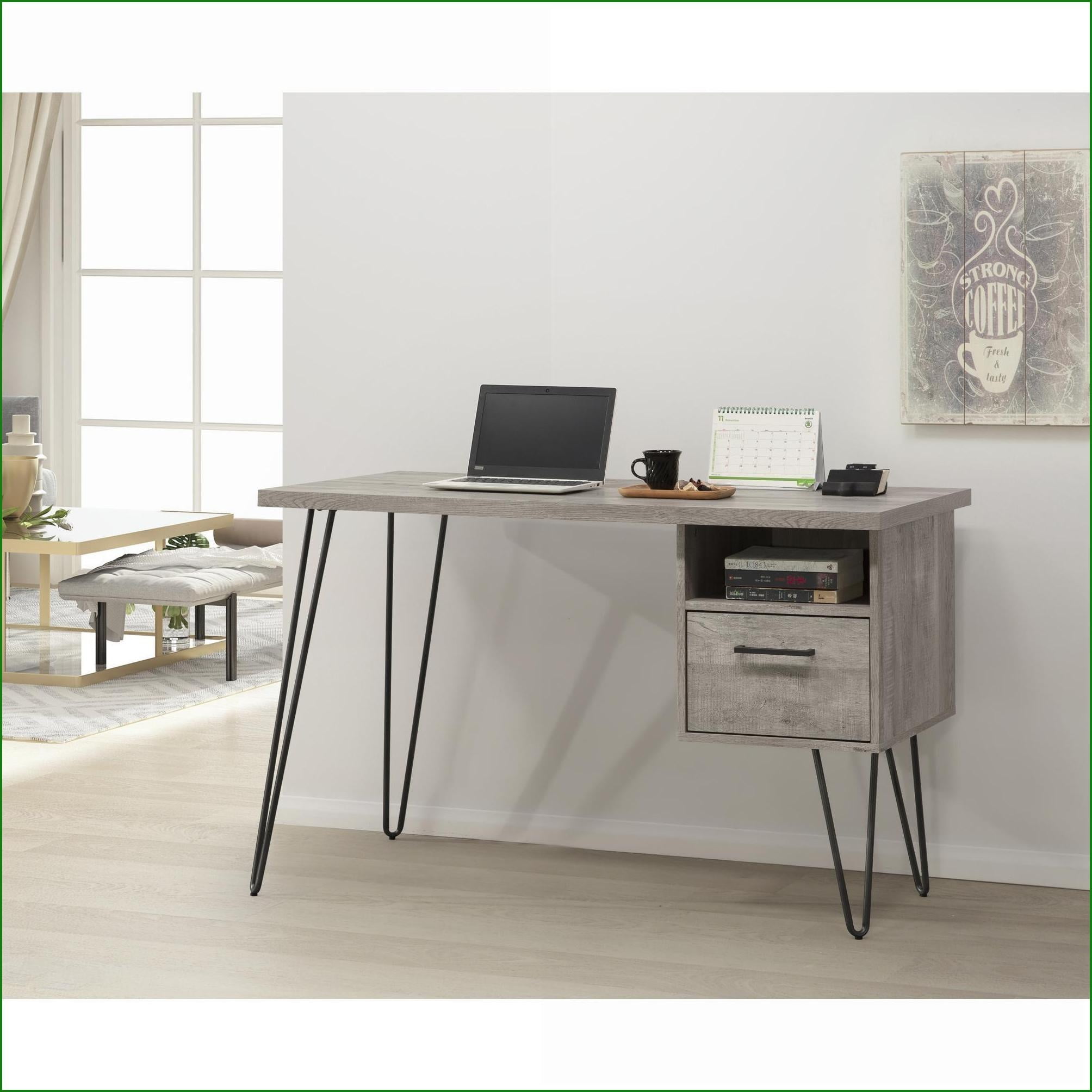 Desks, Modern Space Saving Desk with Storage Drawer & Shelf | Gray Wash ...